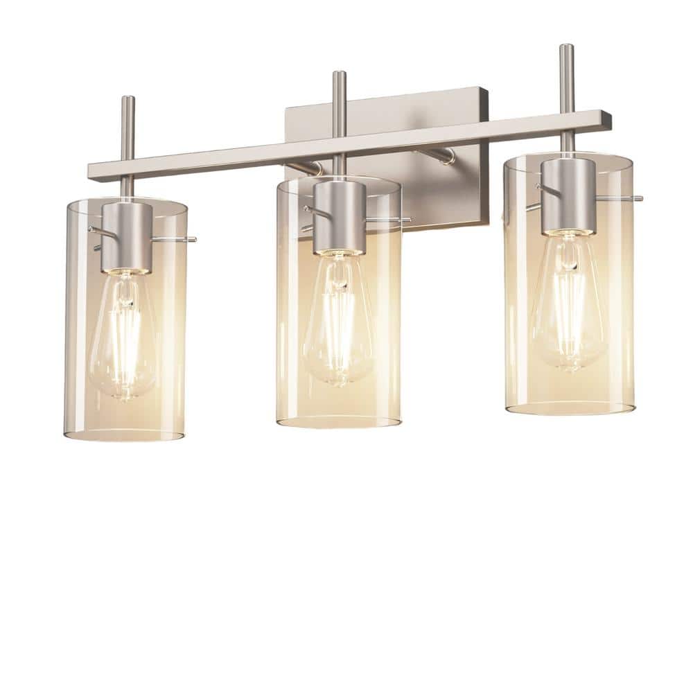 Briignite 20 in. 3-Light Brushed Nickel Bathroom LED Vanity Light with ...