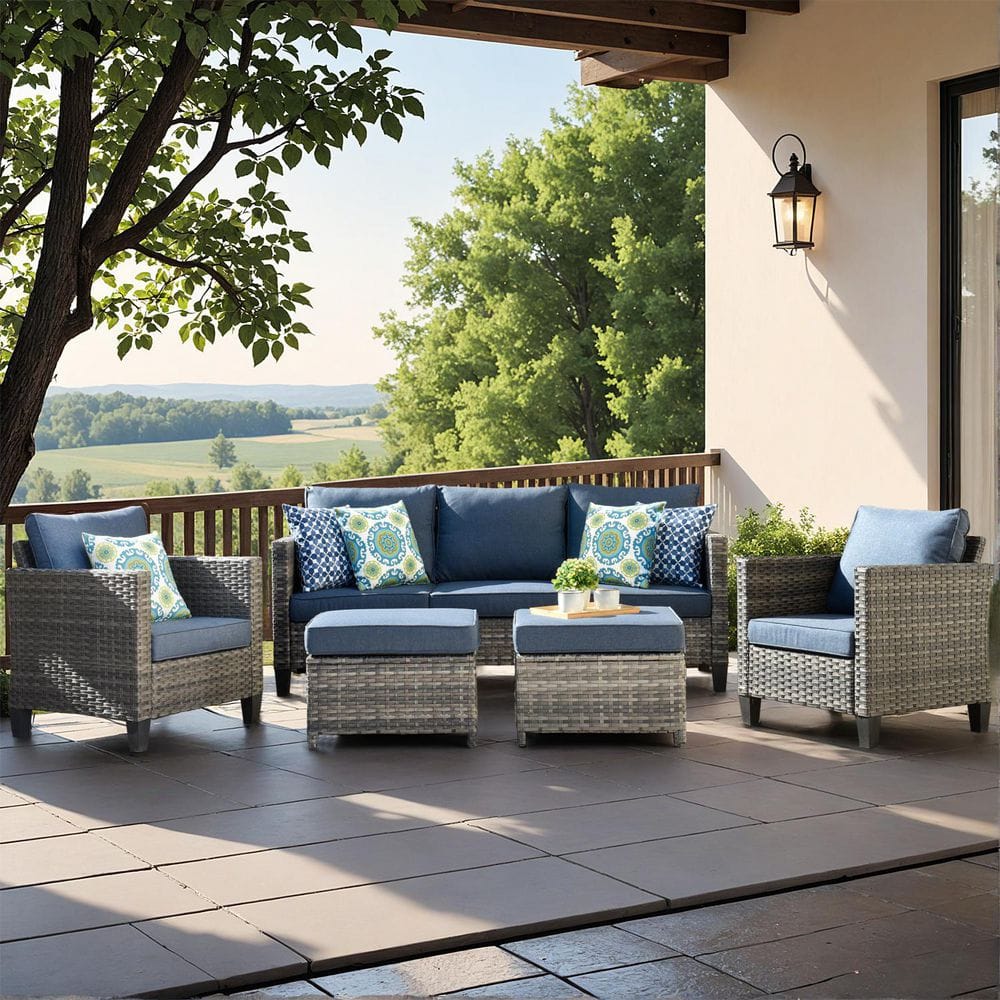XIZZI Megon Holly Gray 5-Piece Wicker Outdoor Patio Conversation ...