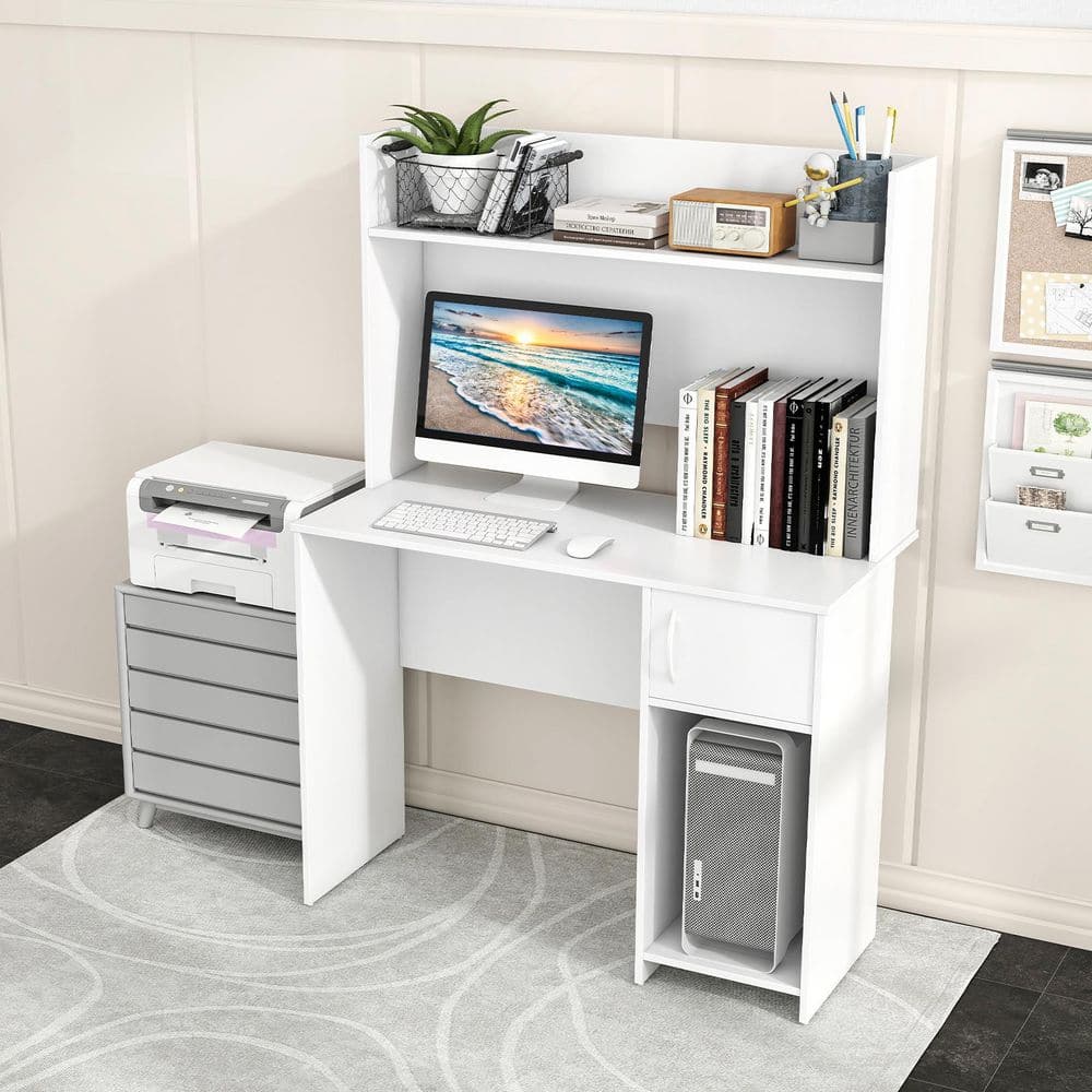 Gymax 41.5 in. White Computer Desk Home Office Desk with Raised Display ...