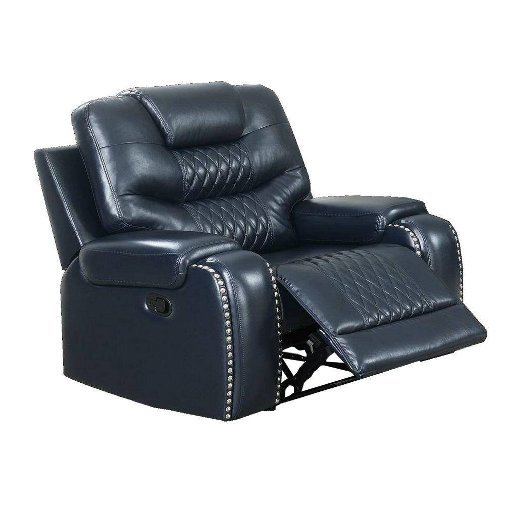 Benjara Blue Leather Manual Recliner with Diamond Tufted BM232355 - The ...