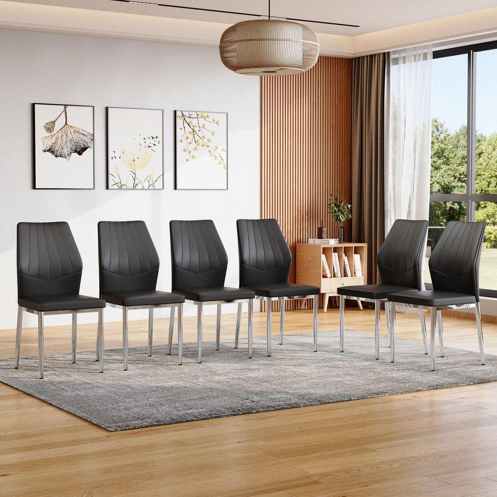 Polibi Black/Silver PU Leather Side Chair (Set of 6) RS095-9267608 ...