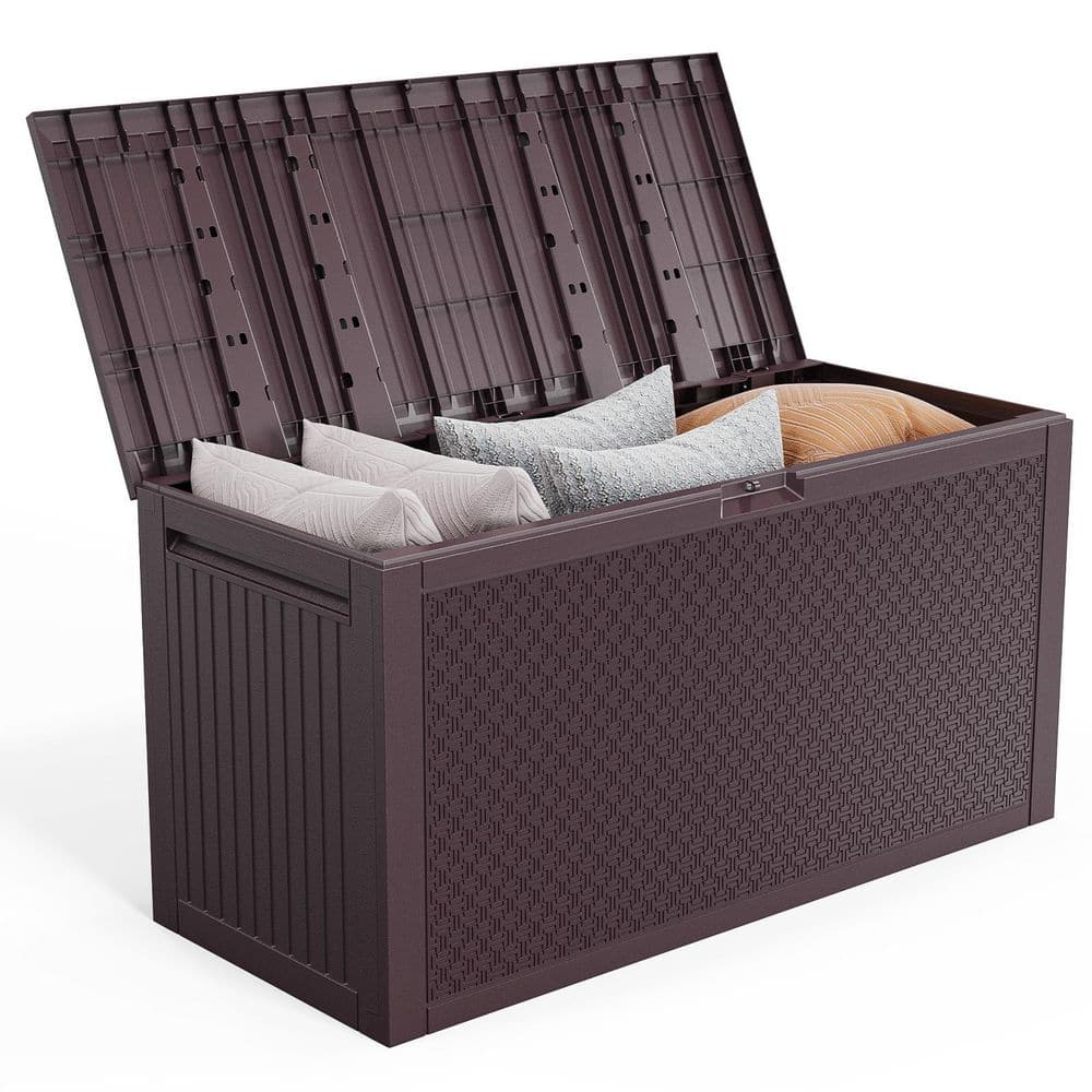 Karl home 90 gal. Plastic Drak Red Lockable Deck Box Outdoor Indoor ...