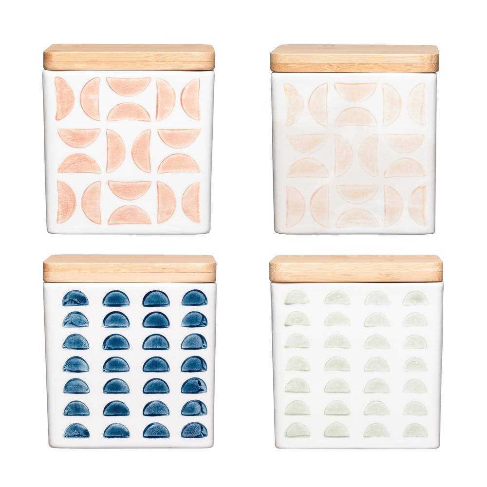 Storied Home 4-Pieces Stoneware Kitchen Canisters and Jars with Wood ...