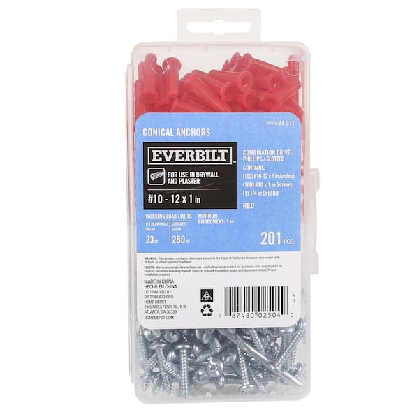 DIY Hanging Supplies CONFAST Plastic Drywall Anchors Kit - 100 Anchors ...