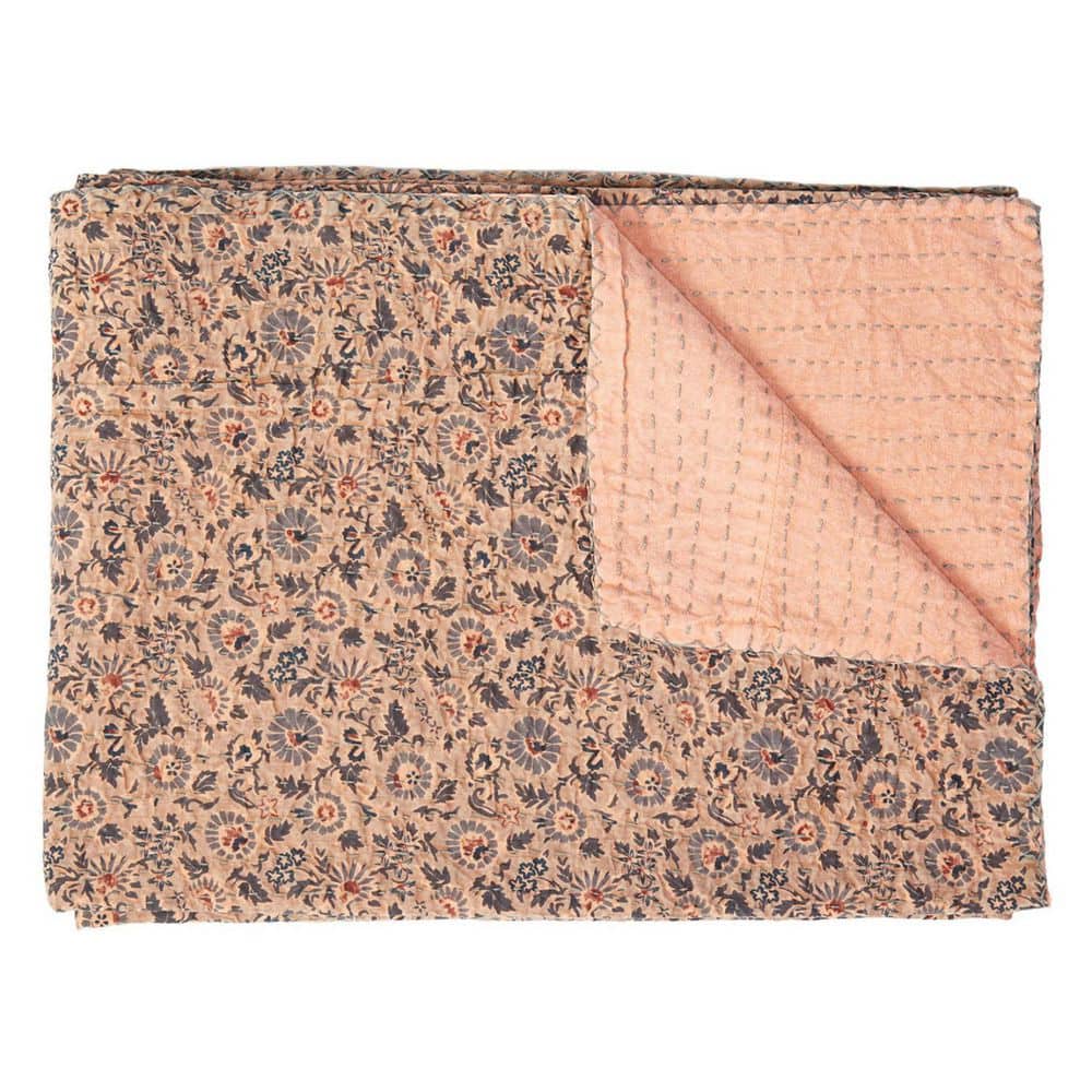 HomeRoots Gray, Peach Floral Cotton Throw Blanket 2000544530 - The Home ...