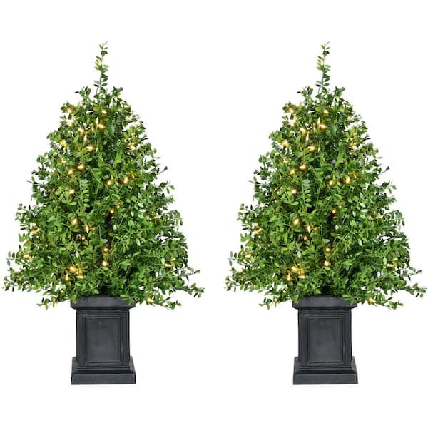 Glitzhome 3 ft. Pre-Lit Lighted Pine Needle and Eucalyptus Leaf Urn ...