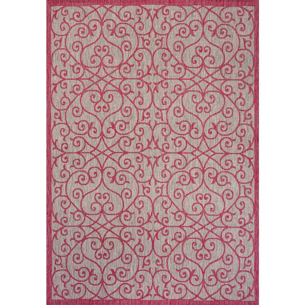 JONATHAN Y Madrid Vintage Filigree Textured Weave Light Gray/Fuchsia 8 ...