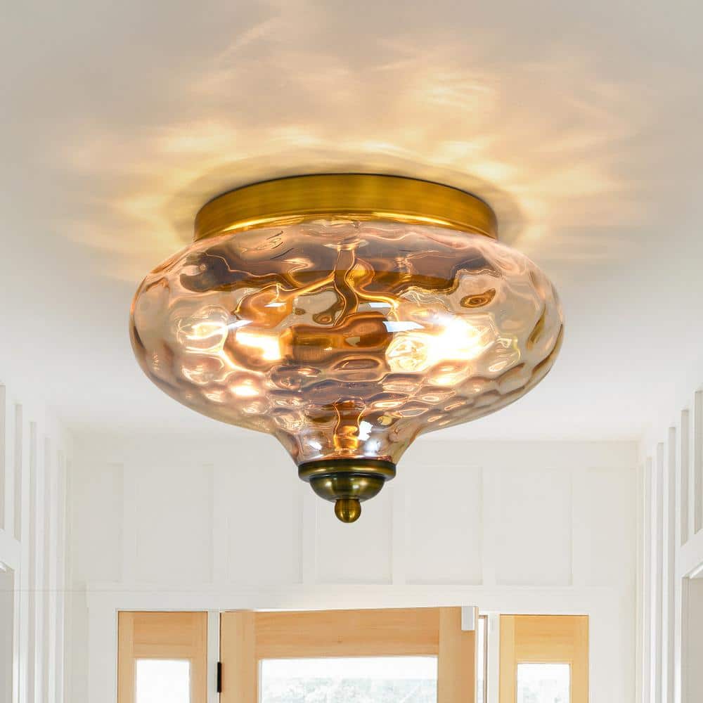 HUOKU Lumin 9 in.Dia 2-Light Mid-Century Antique Gold Flush Mount ...