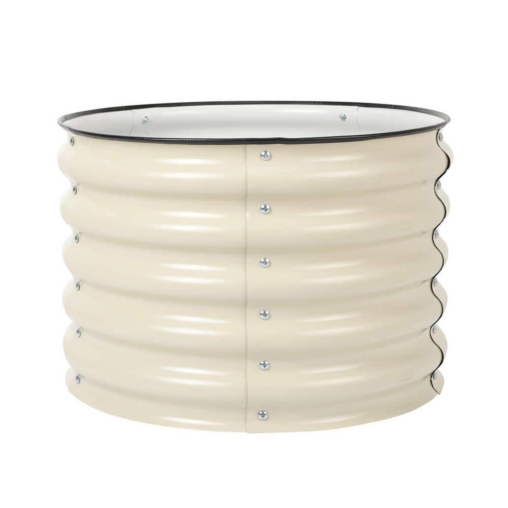 Aoodor 24 in. W x 17 in. H Beige Round Galvanized Metal Raised Garden ...