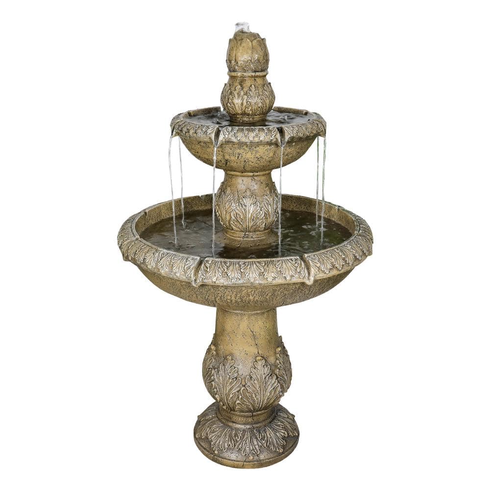 Watnature 47.2 in. Cement Pedestal Waterfall Fountain Outdoor Floor 2 ...