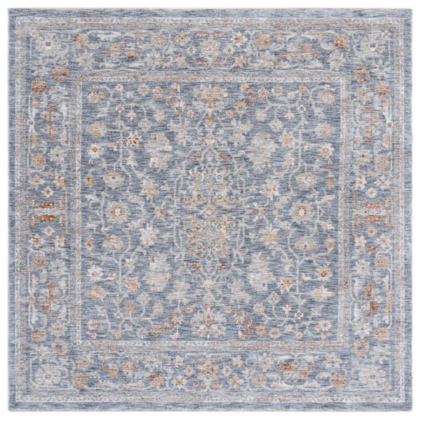 SAFAVIEH Mason 6 ft. x 6 ft. Blue/Beige Floral Ornate Border Square ...