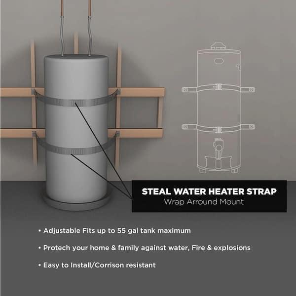 PLUMBFLEX 55 Gal. Seismic Water Heater Restraining Strap in Galvanized ...
