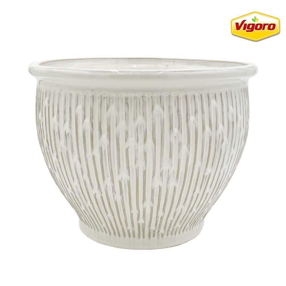 Vigoro Goldie Medium Glazed White Ceramic Planter with Drainage Plug ...