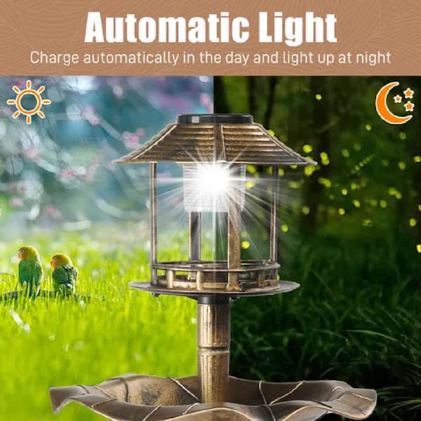Lighted Solar Powered Bird Feeder Solar Lighted Outdoor Pedestal Bird