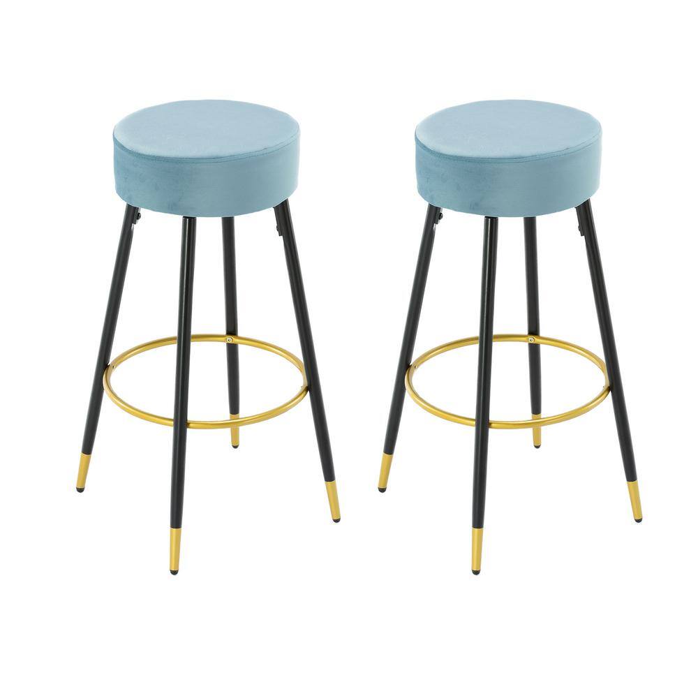 FORCLOVER 30.3 in. Bar Height Light Blue Backless Metal Upholstered ...