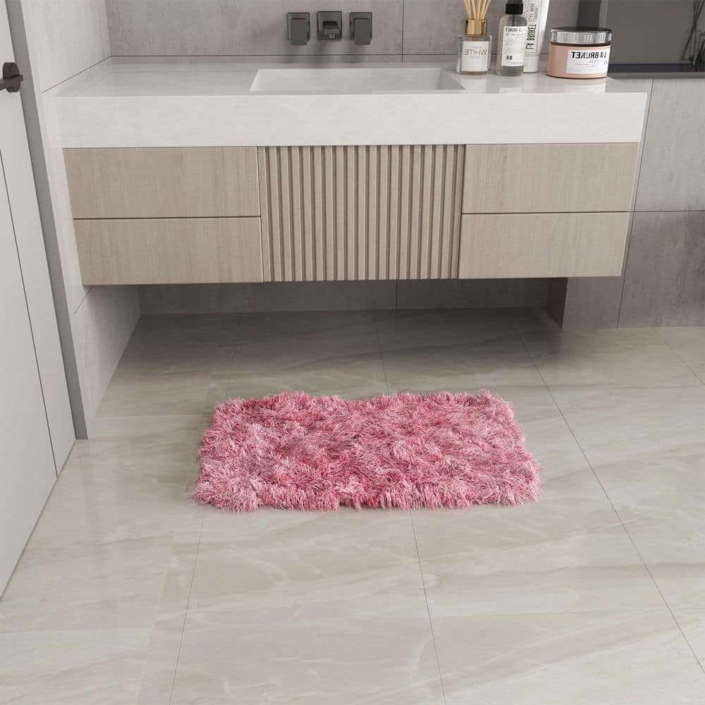 Jeedeson Pink 3-Piece Shaggy Bath Mat Set, Bathroom Rugs with U-Shaped ...