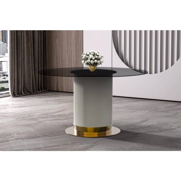 LeisureMod Jexis 60 Round Dining Table with Glass Top Clear