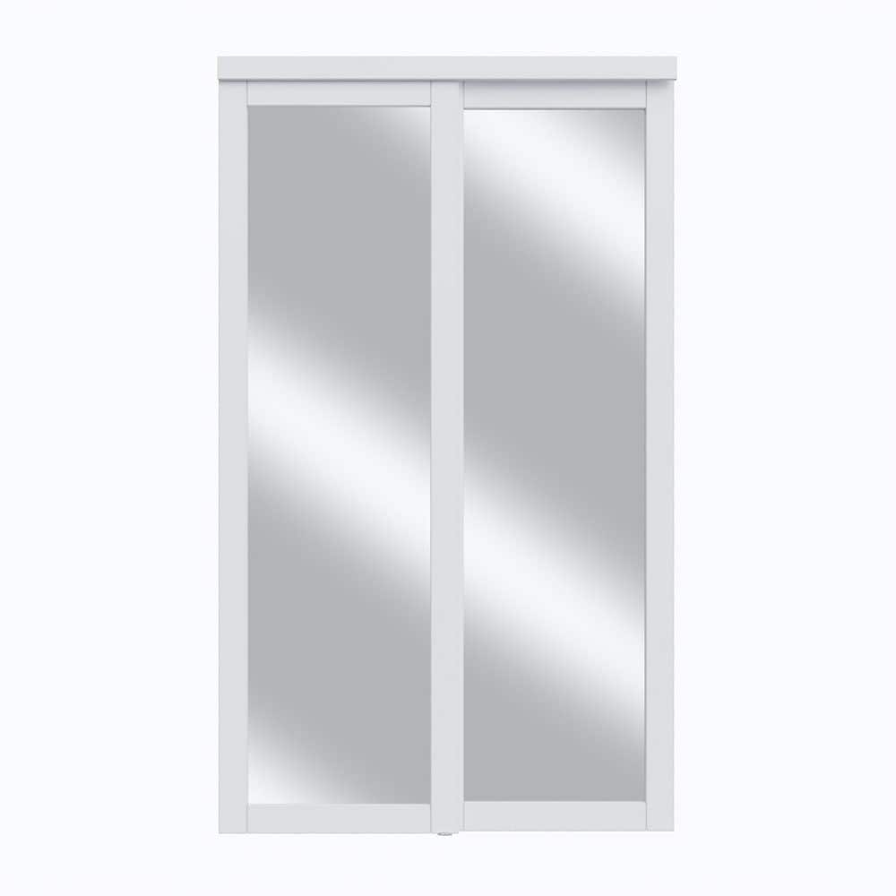Moristar 48 in. x 80 in. 1-Lite Mirrored Glass Solid Core MDF White ...