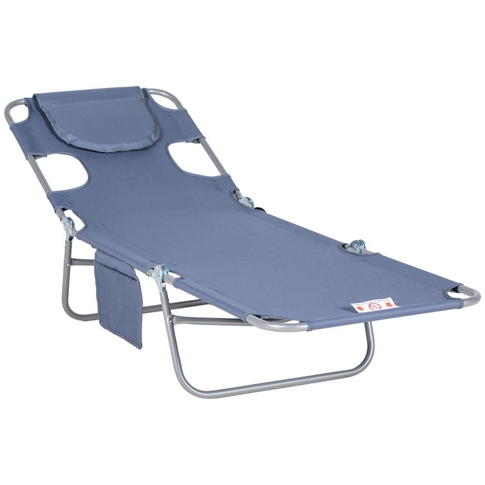 Tileon Folding Metal Beach Lounge Chair with Face Hole and Arm Slots, 5 ...