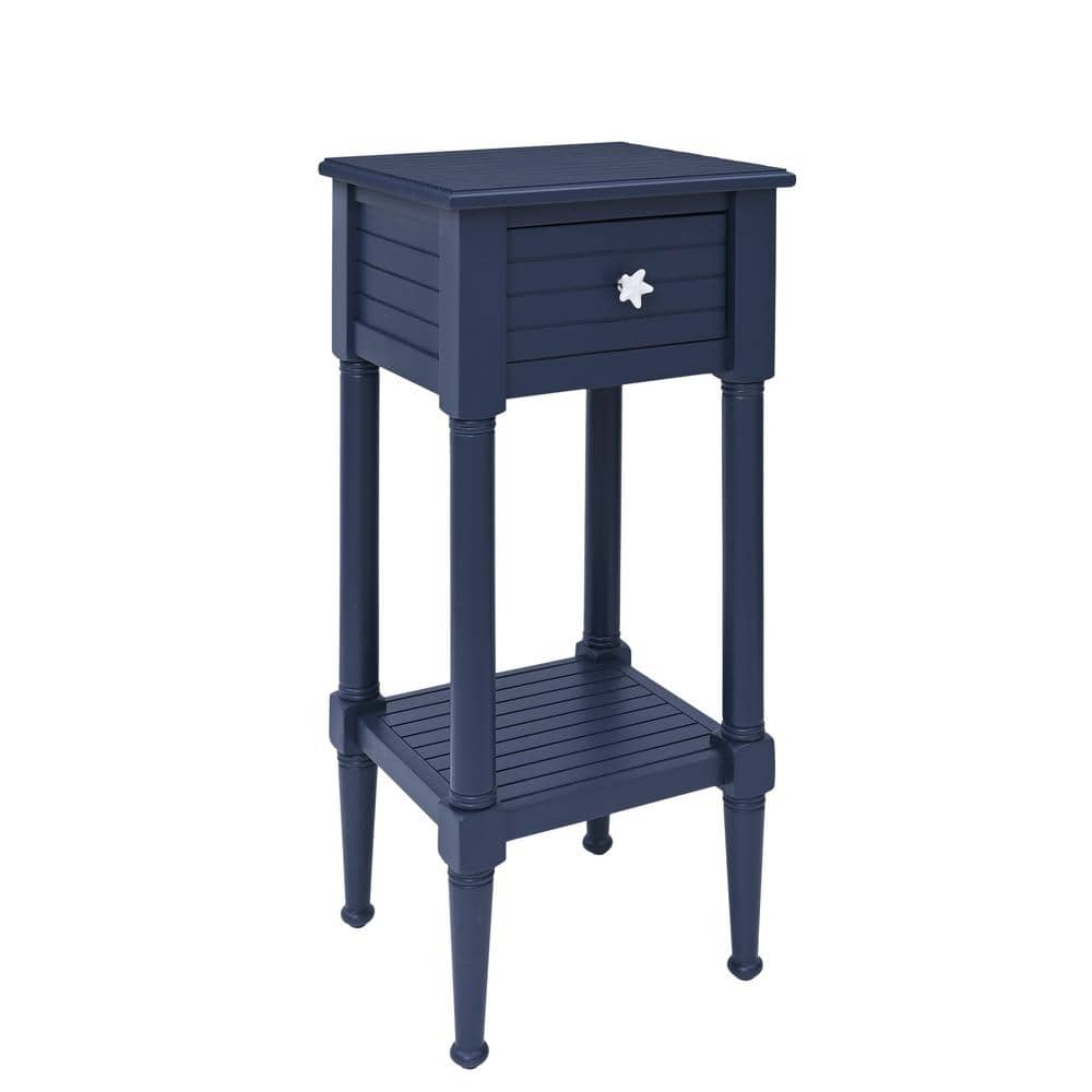 Linon Home Decor Sam 14 in. Navy Blue Rectangle Wood Top End Table with ...