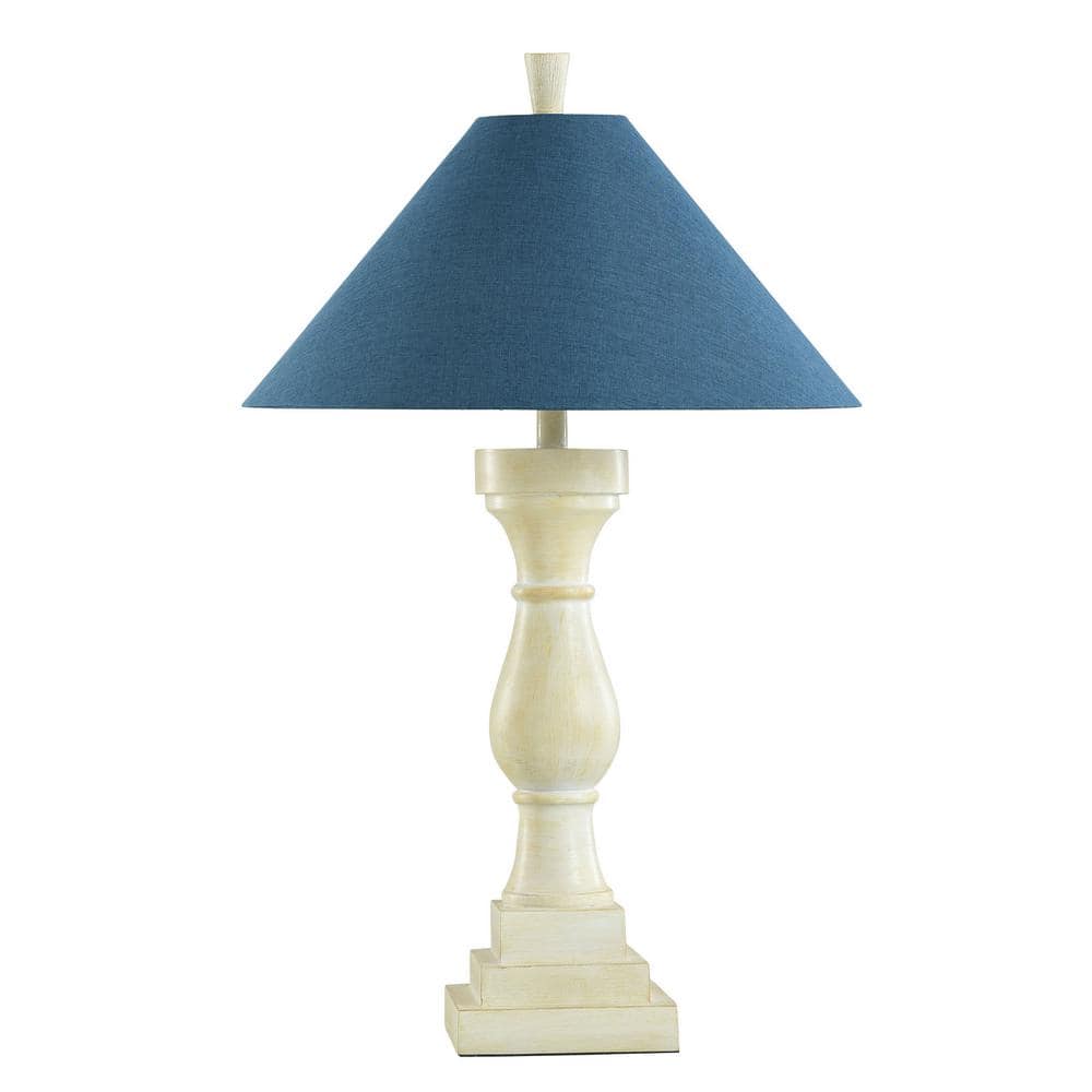 StyleCraft Aged Ivory Table Lamp with Blue Linen Shade 31 in. L333741DS ...