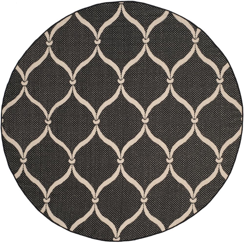 SAFAVIEH Courtyard Black/Beige 7 ft. Round Trellis Indoor/Outdoor Area ...