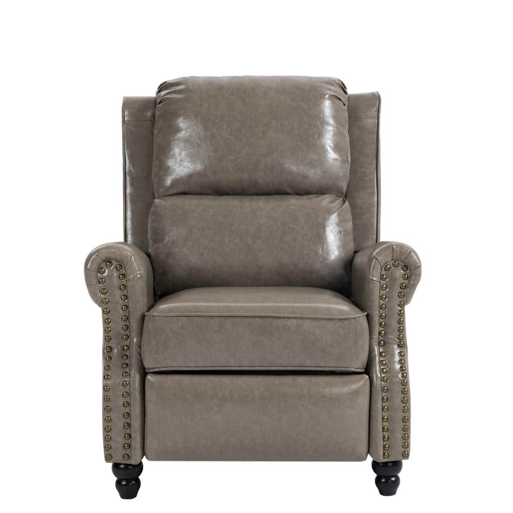 Uixe Luxury Gray PU Leather Nailhead Trim Upholstered Recliner Chair ...