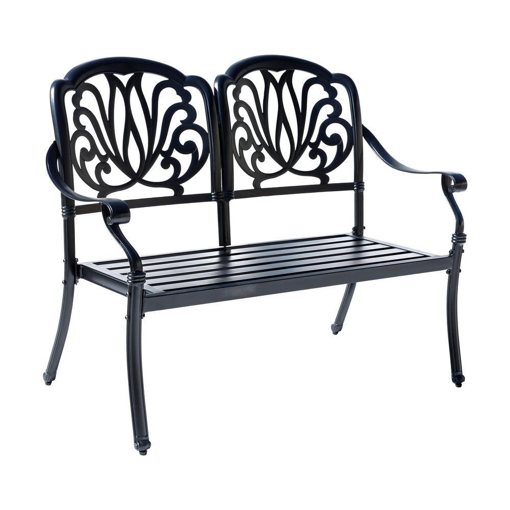 HI-LINE GIFT LTD Midnight Oasis- Black Cast Aluminium Garden Bench with ...