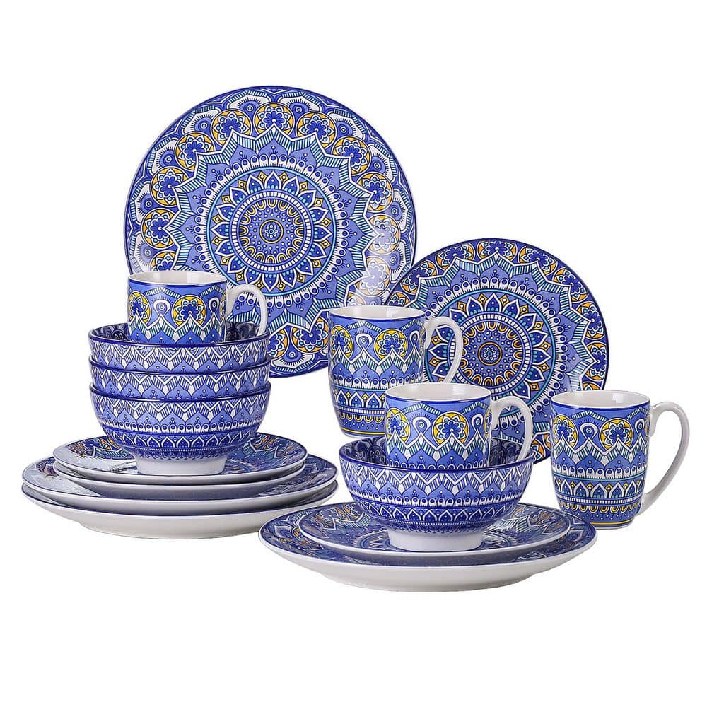 vancasso 16-Piece Blue Porcelain Dinnerware Set Service for 4 Mandala ...