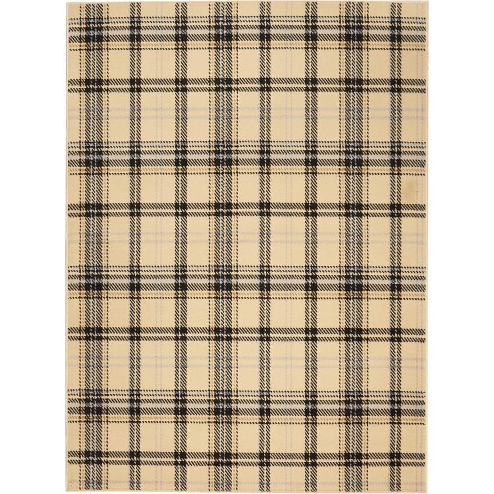 Nourison Grafix Cream/Black 8 ft. x 10 ft. Geometric Plaid Modern Area ...