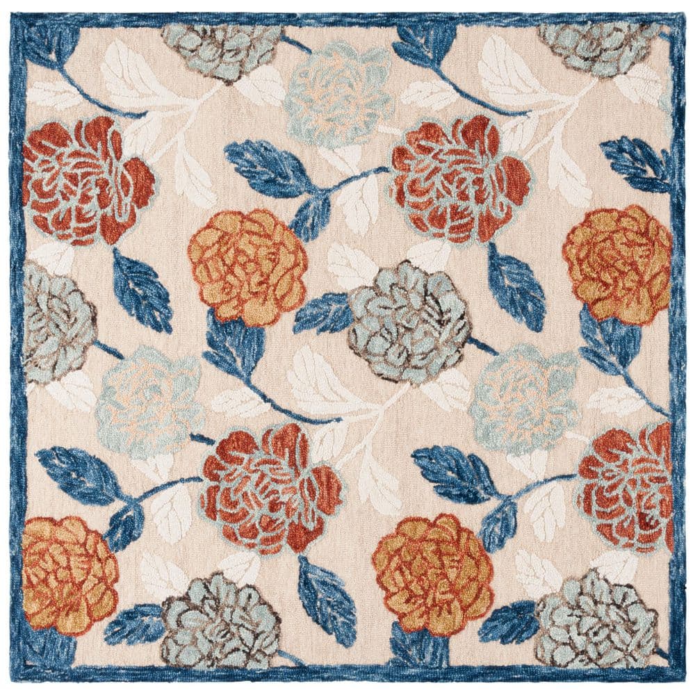 SAFAVIEH Blossom 6 ft. x 6 ft. Beige/Red Border Floral Square Area Rug ...