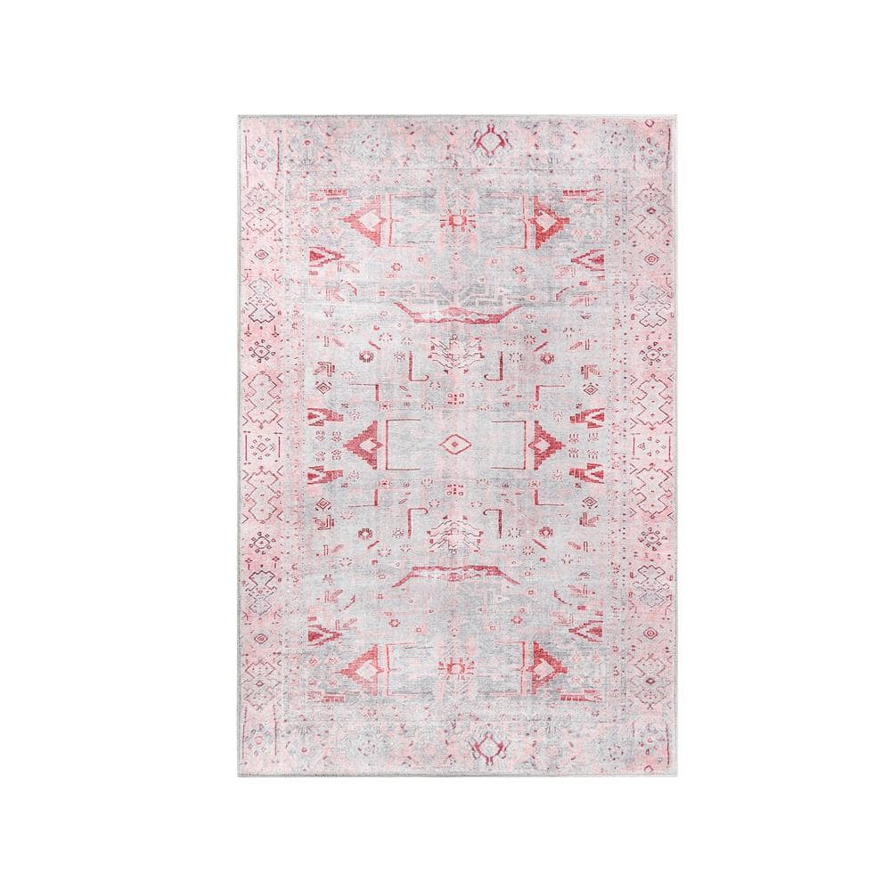 SUPERIOR Aria Berry Red 5 ft. 7 in. x 8 ft. 9 in. Boho Geometric ...