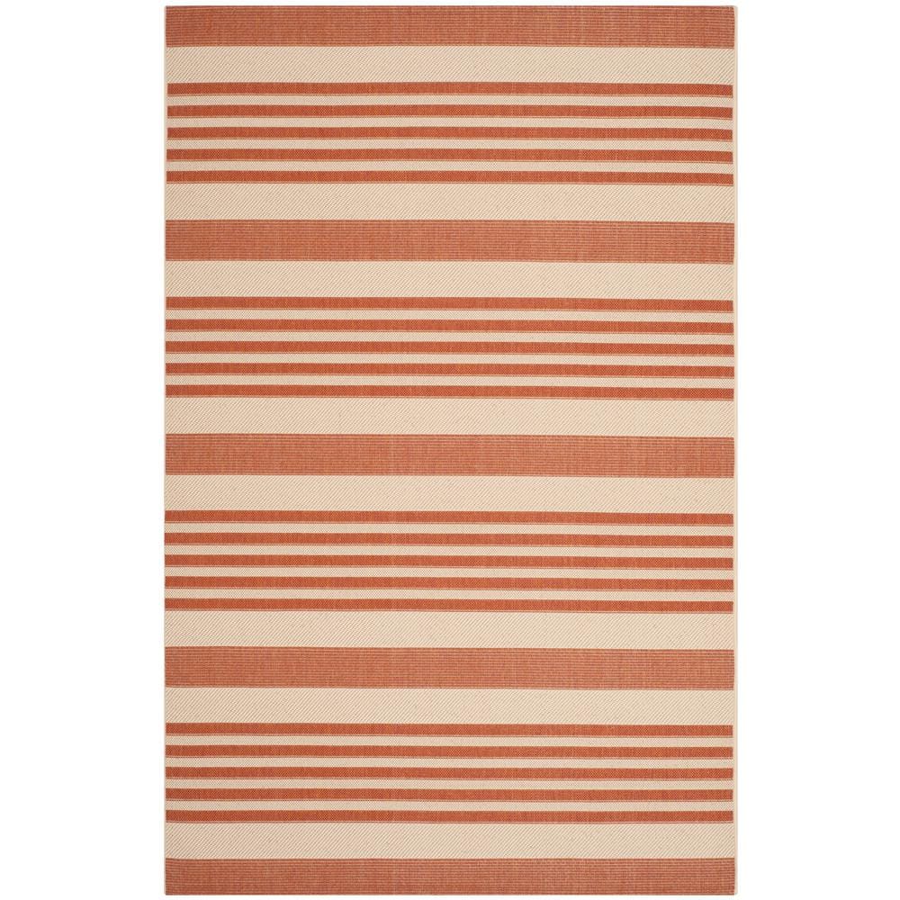 SAFAVIEH Courtyard Terracotta/Beige 5 ft. x 8 ft. Striped Indoor ...