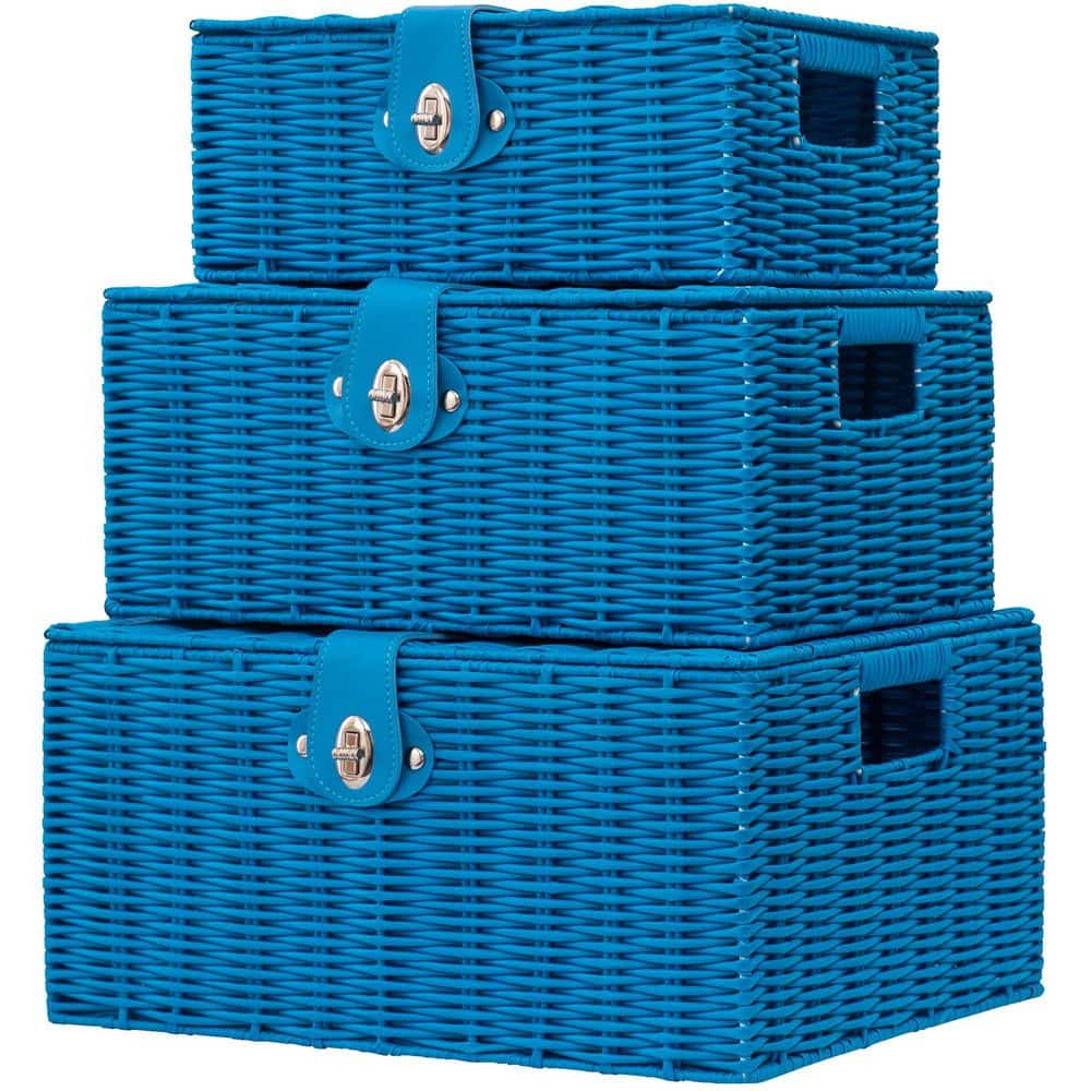 Afoxsos Blue 12 in. x 8 in. Polypropylene Decorative Basket Set of 3 ...