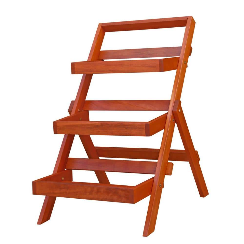 Siavonce 35 in. H Outdoor 3-Layer Portable Foldable Wood Garden Plant ...