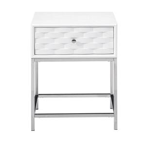 Nathan James Andrew 19 in. White and Rattan End or Side Table with ...