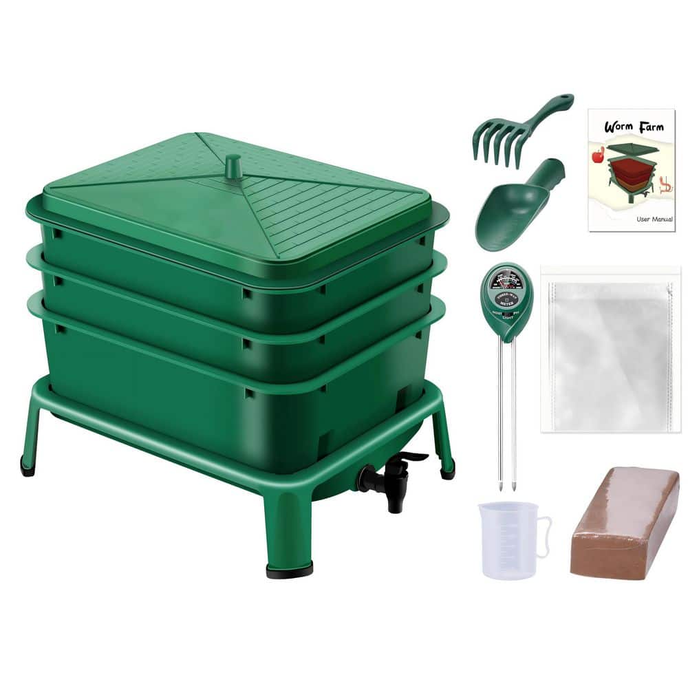 Hcman 3-Tray Worm Composter, 32 qt. Worm Farm with Starter Kit for ...