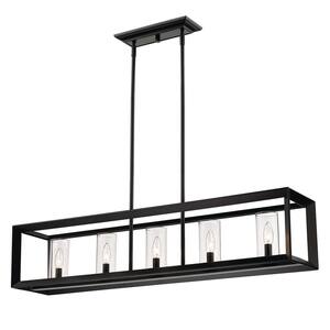 Golden Lighting Mercer 5-Light Linear Pendant in Matte Black with Matte ...