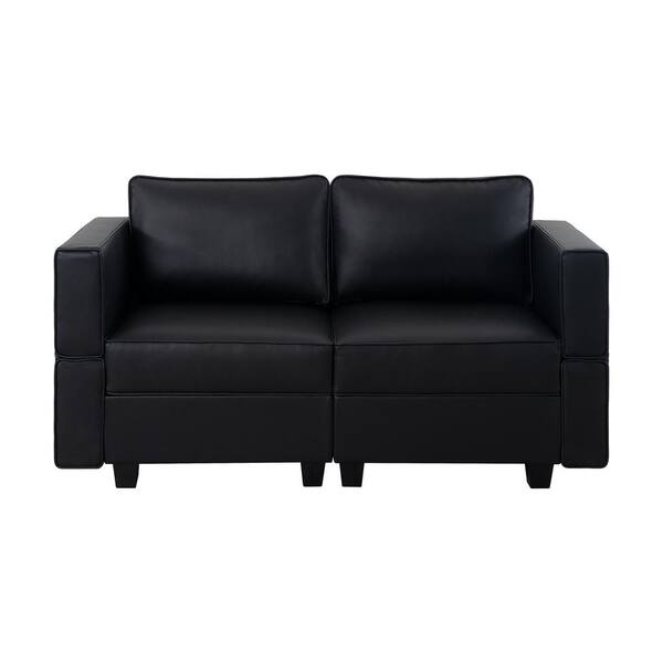 HOMESTOCK 61.02 in. W Faux Leather Loveseat Streamlined Comfort for ...