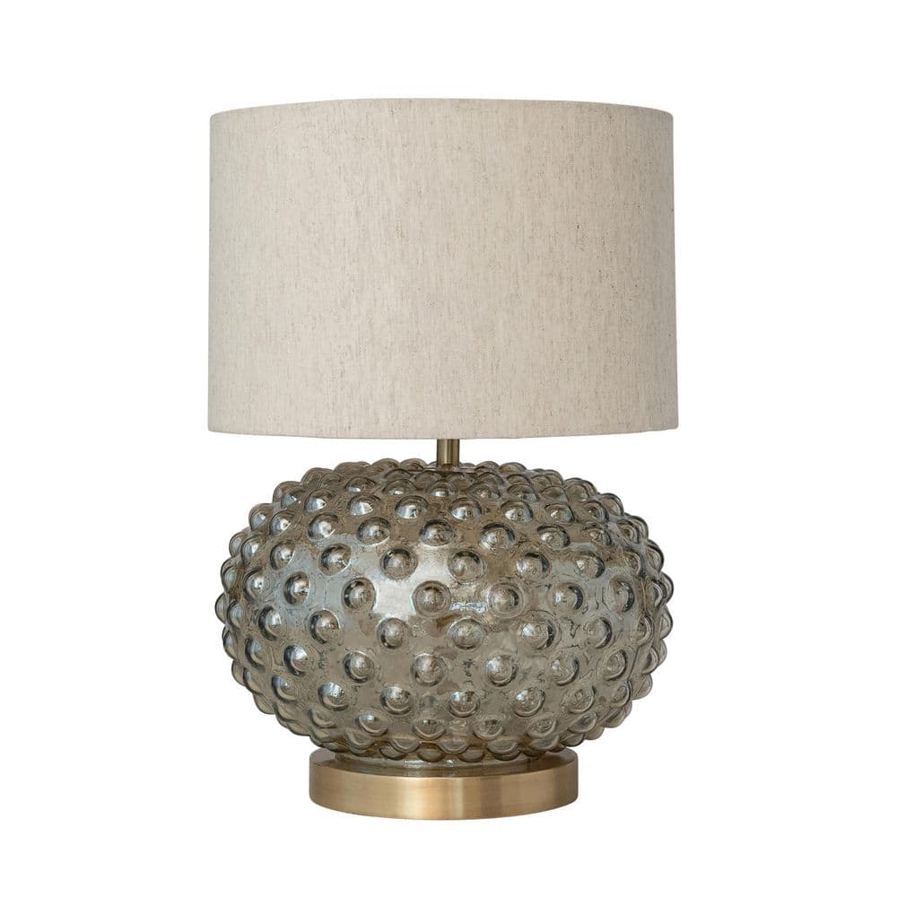 Storied Home 17.5 in. H Metallic Finish and Smoke Color Glass Hobnail ...