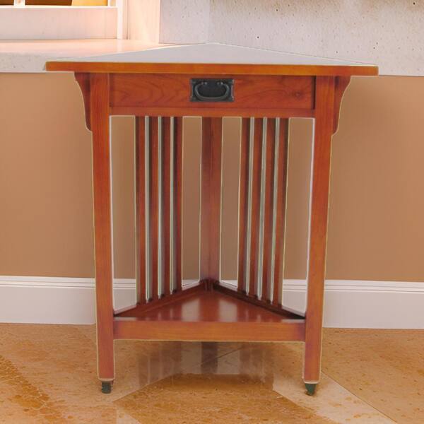 Benjara Mission Style 28 in. Brown Triangle Wood Corner Table with 1 ...