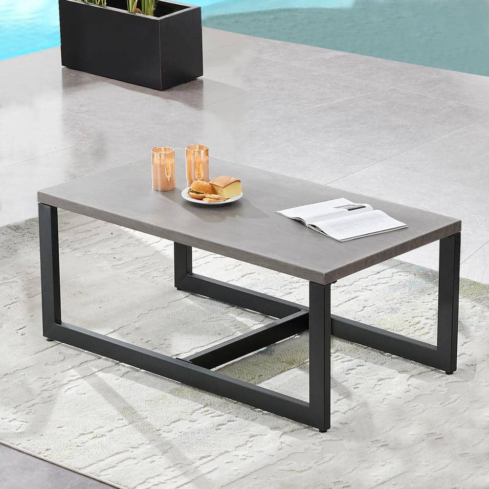 Gymojoy Valenta Gray Rectangle Metal Outdoor Coffee Table PW065 - The ...