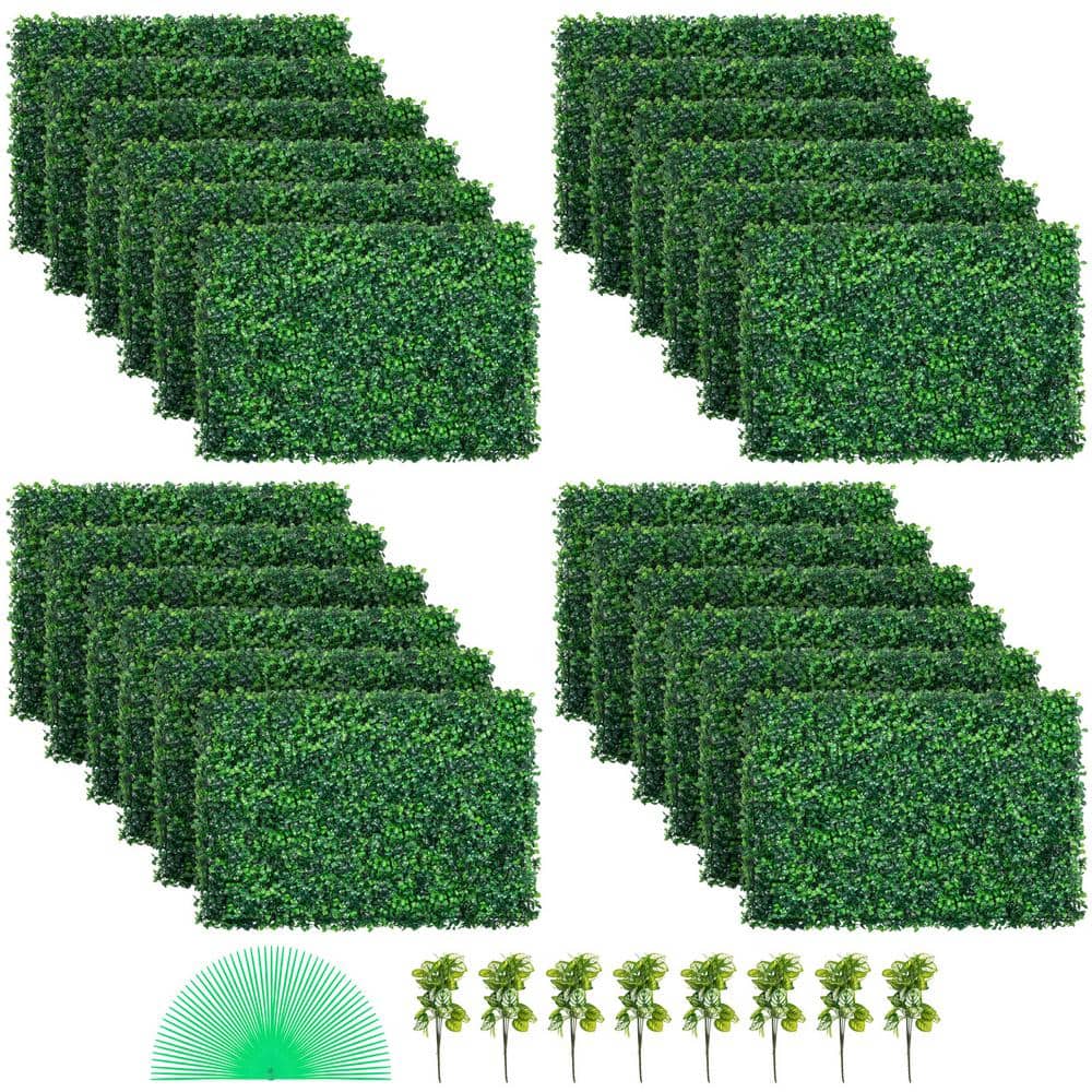 SVOPES 24 in. x 1.6 in. Green Artificial Boxwood Backdrop, Fake Hedge ...