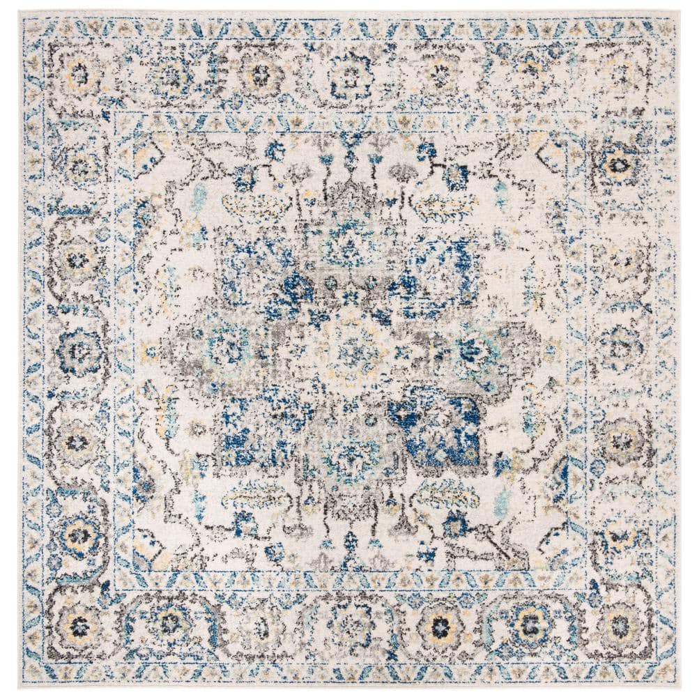 SAFAVIEH Madison Gray/Ivory 9 ft. x 9 ft. Square Geometric Area Rug ...