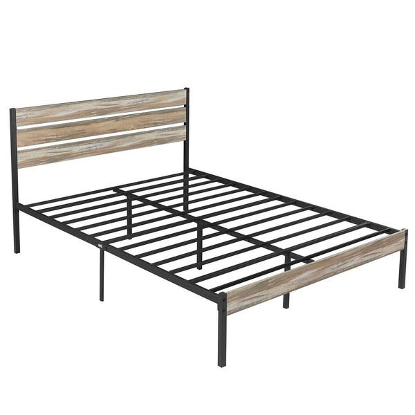 VECELO Queen Bed Frame, Slate Color Metal Frame Queen Platform Bed with ...