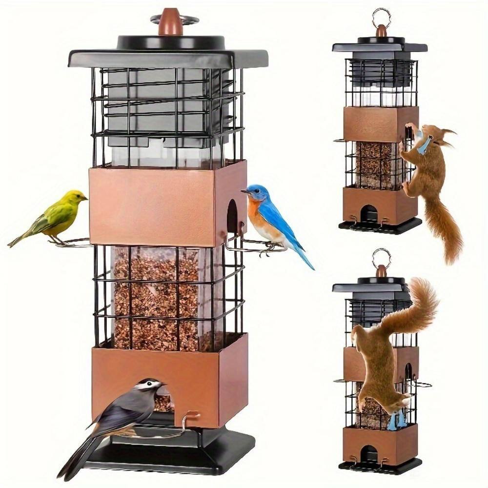 Weight Activated Black and Gold Metal Squirrel Guard Hanging Wild Bird ...