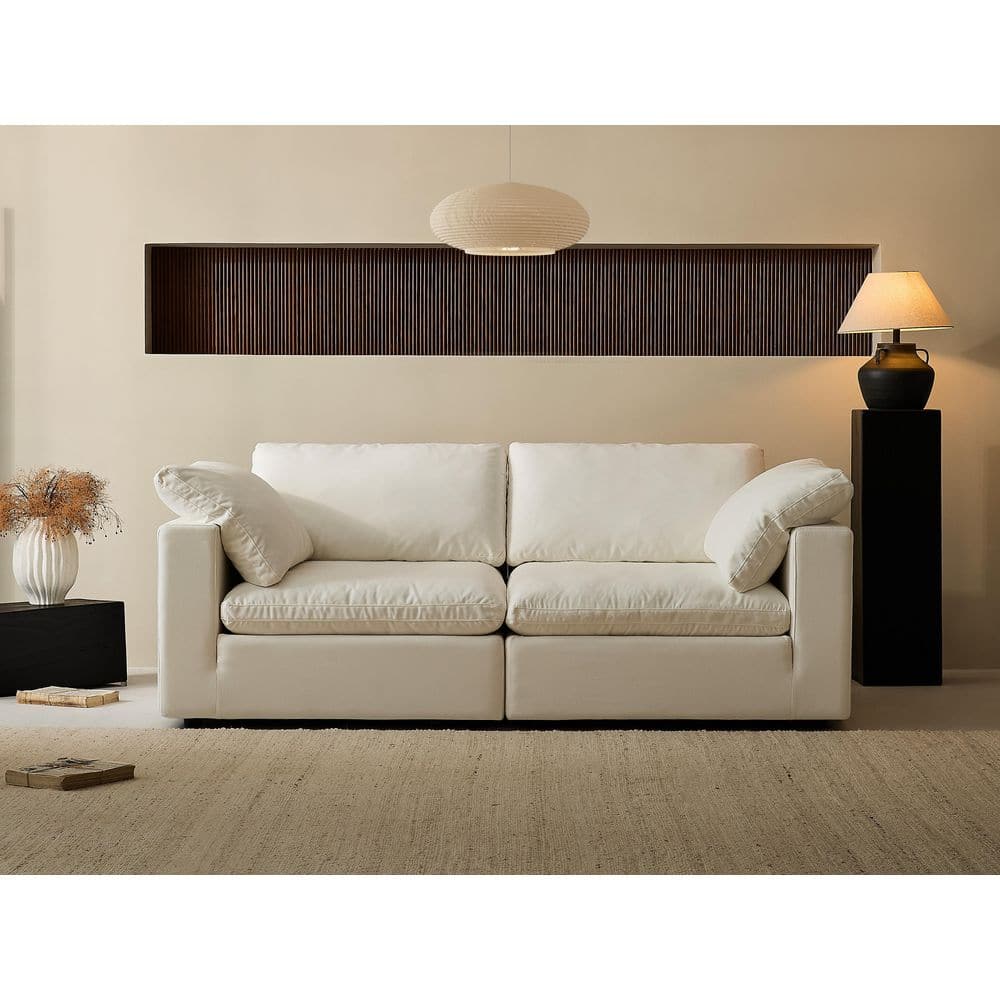 Lesly Modern 86 in. Wide Square Arm Linen Fabric Rectangle Sectional ...
