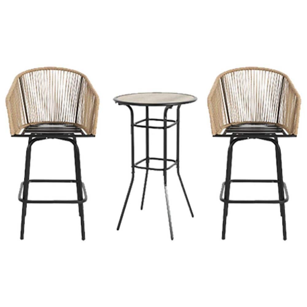 Oyezvary 3-Piece Black Metal Outdoor Bistro Set with Gray Cushions, DPC ...