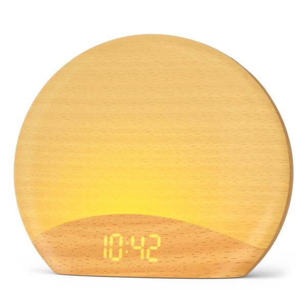 White Digital Wooden Sunrise Alarm Clock w/ FM Radio Bluetooth Speaker ...