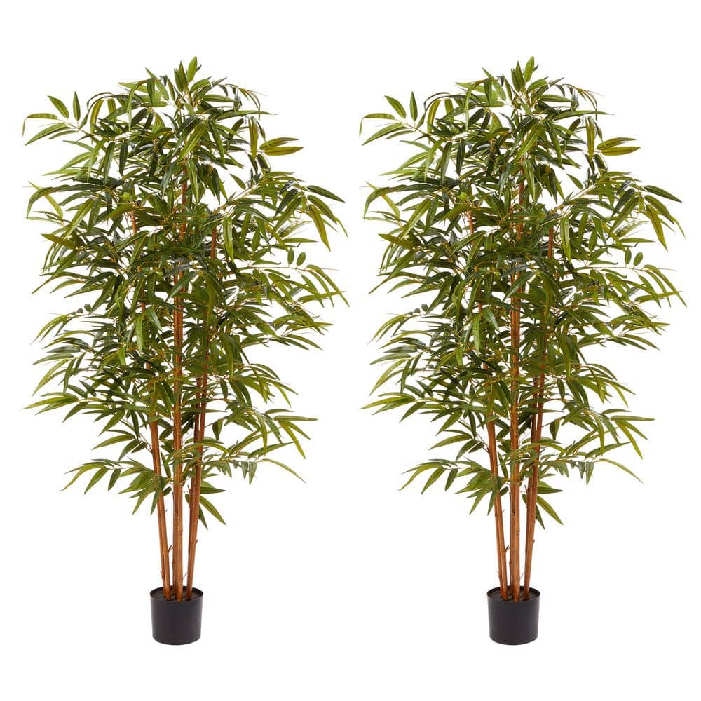 Pure Garden 6 ft. Artificial Bamboo Trees with Adjustable Leaves (Set ...